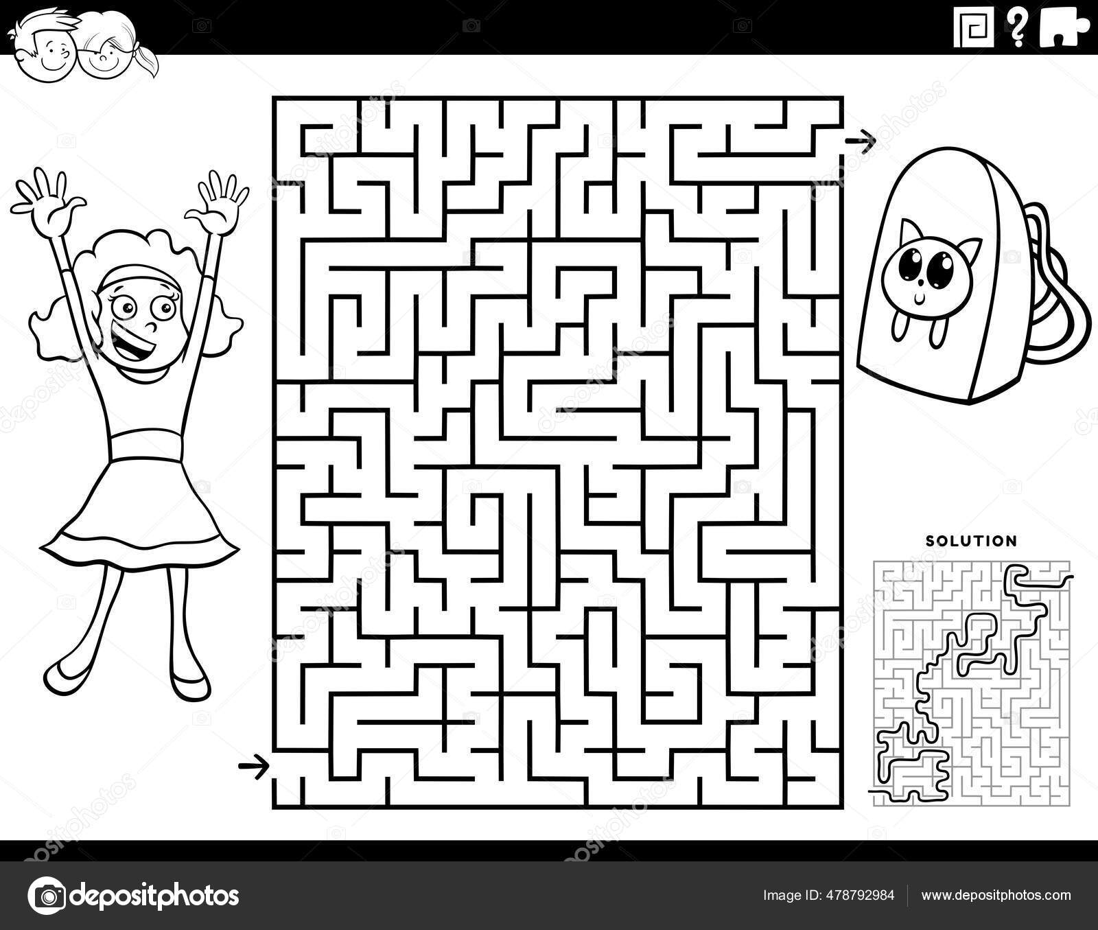 Black White Cartoon Illustration Educational Maze Puzzle Game Children ... Black White Cartoon Illustration Educational Maze Puzzle Game Children ...