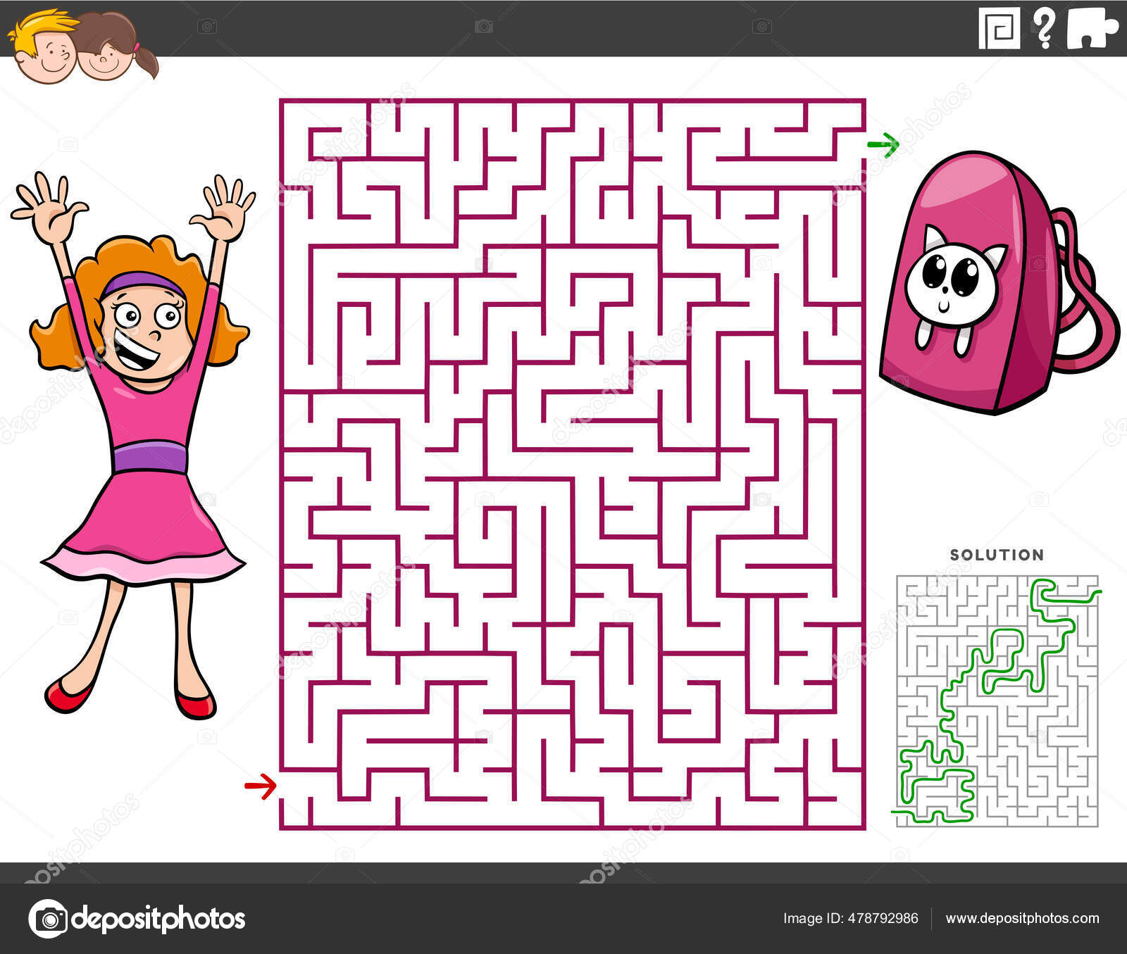 Cartoon Illustration Educational Maze Puzzle Game Children Girl ...