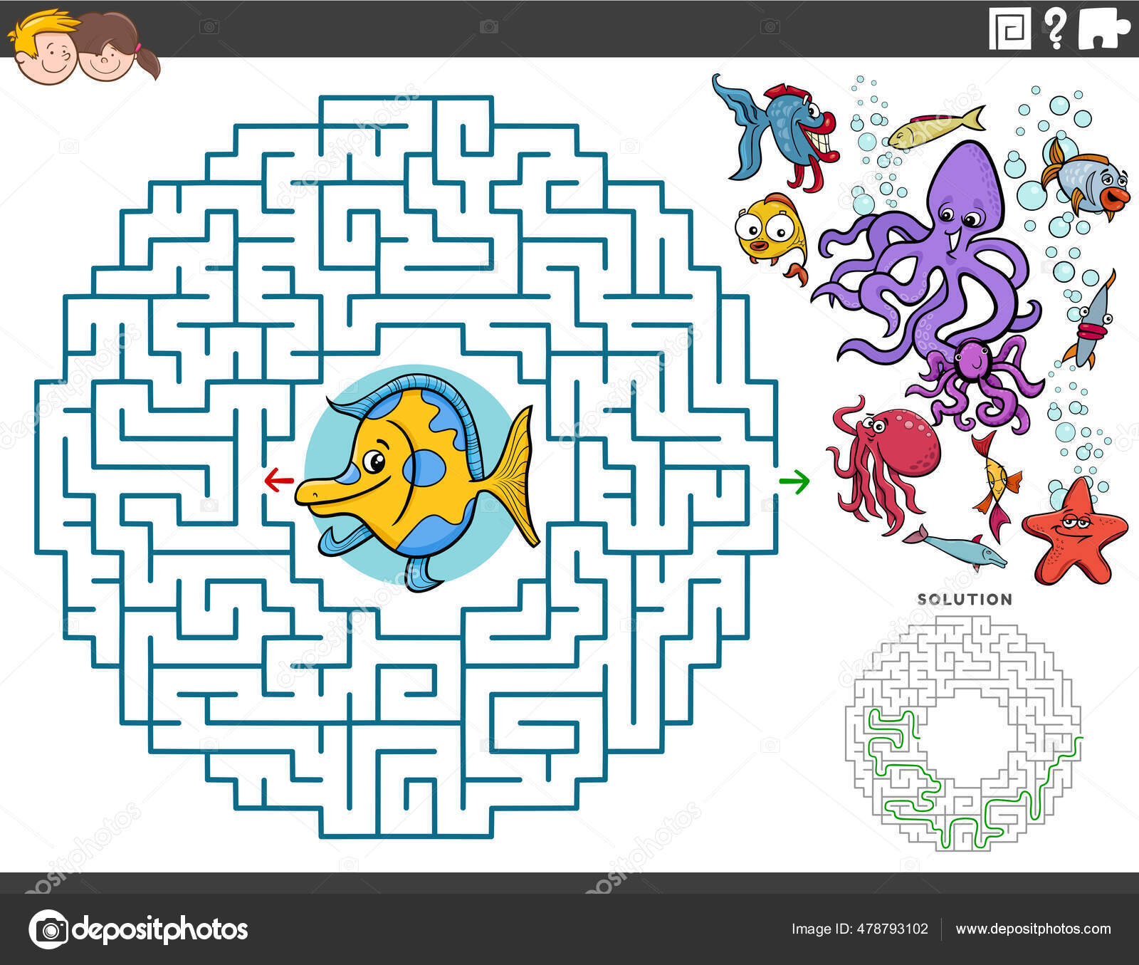 Cartoon Illustration Educational Maze Puzzle Game Children Funny Fish ... Cartoon Illustration Educational Maze Puzzle Game Children Funny Fish ...