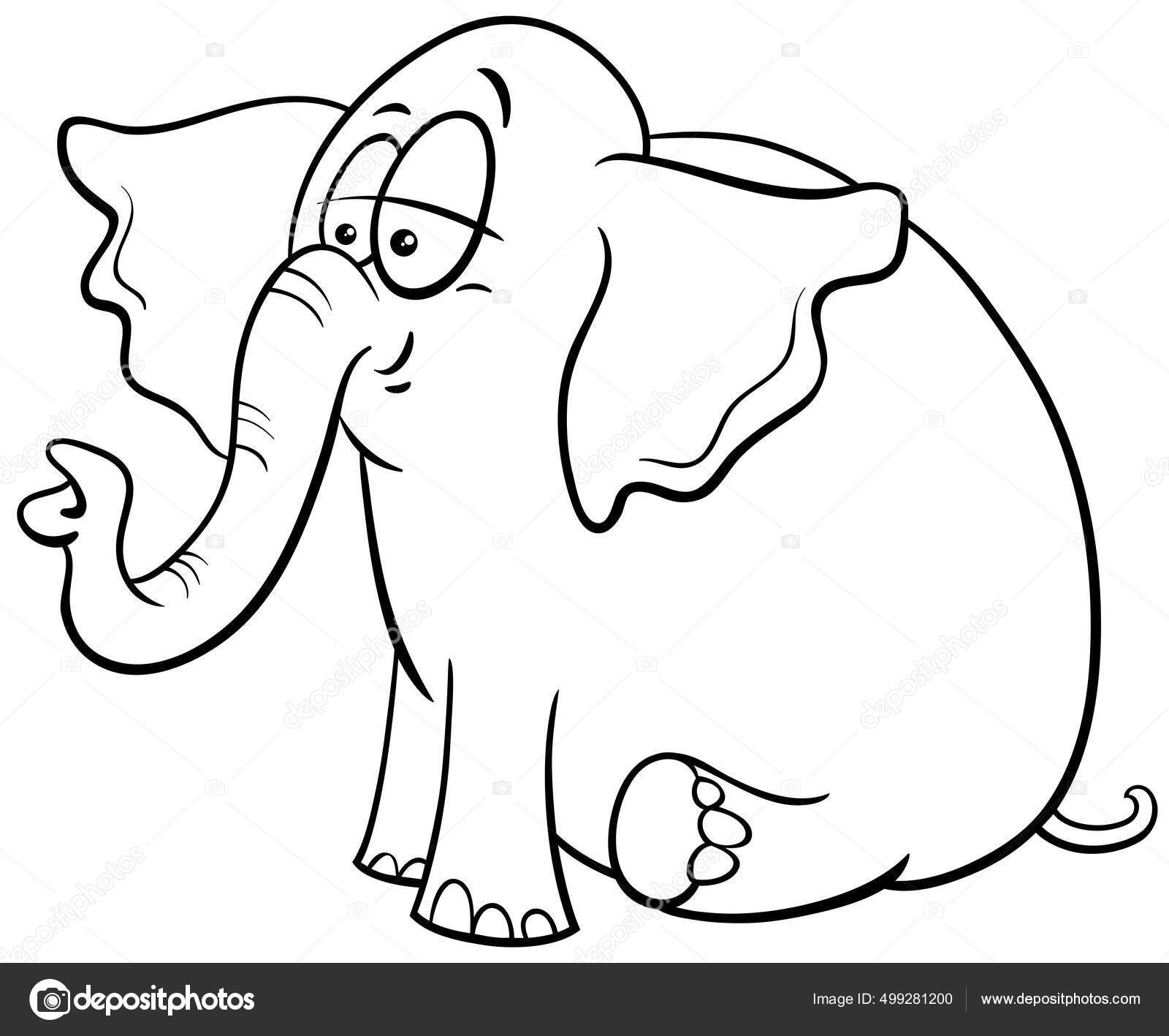 Černobílé Kreslené Ilustrace Roztomilé Dítě Slon Komické Zvíře ...