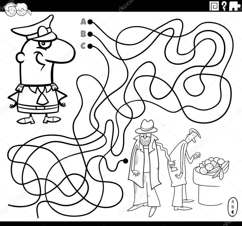 Dibujos animados en blanco y negro ilustración de líneas laberinto ...