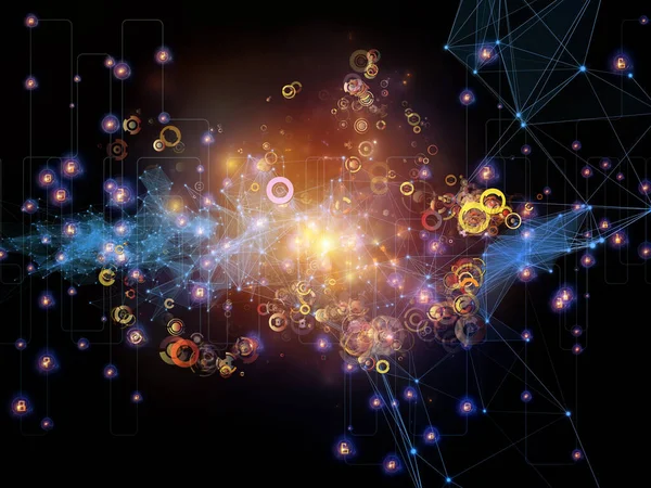 Future Connection series. Network lines, lights and symbols against ...