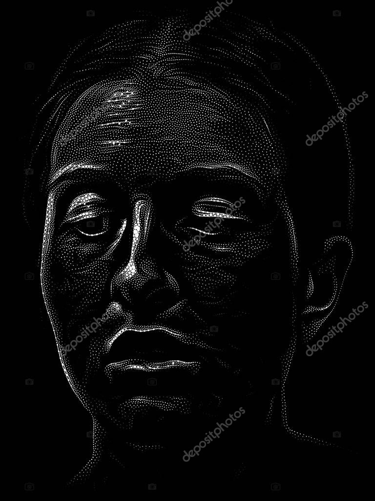 Serie Stipple Portrait. Una cabeza de una mujer joven hecha en estilo ...