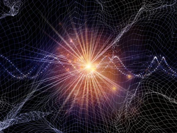 Noise of Space. 3D rendering of distorted fractal grids, lights and ...