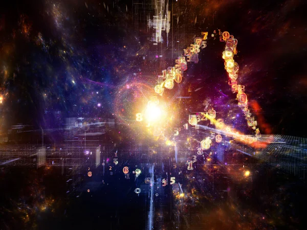 Digital Stream series. 3D rendering of structures, lights and number ...