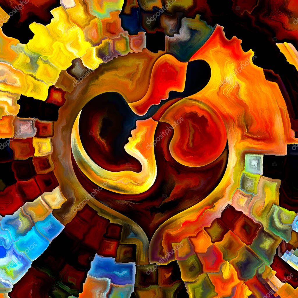 Serie Madre e hijo. Interacción de perfiles humanos, colores y formas ...