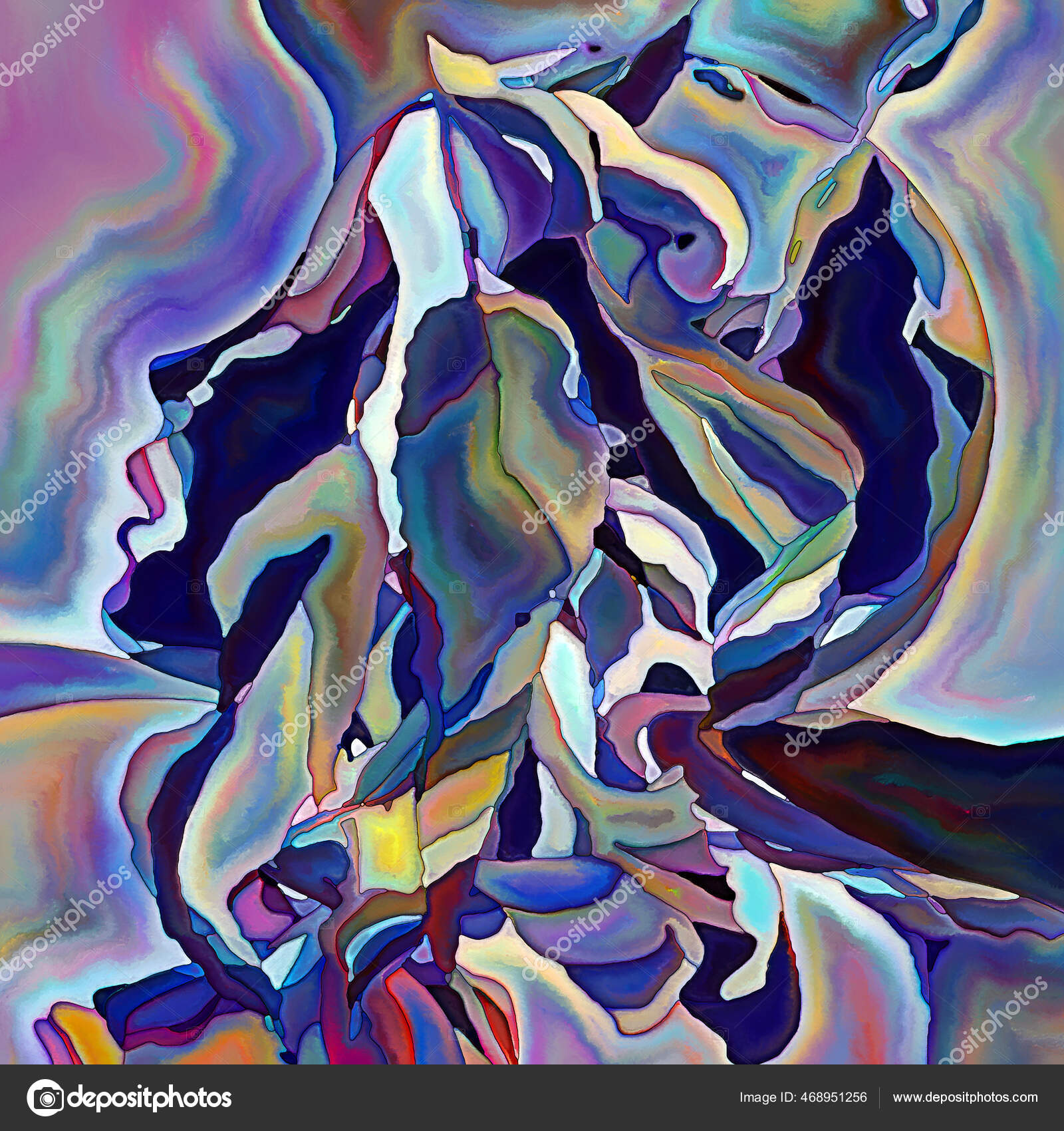 Fragmented Self Series Human Face Outlines Mosaic Pattern Composition ...