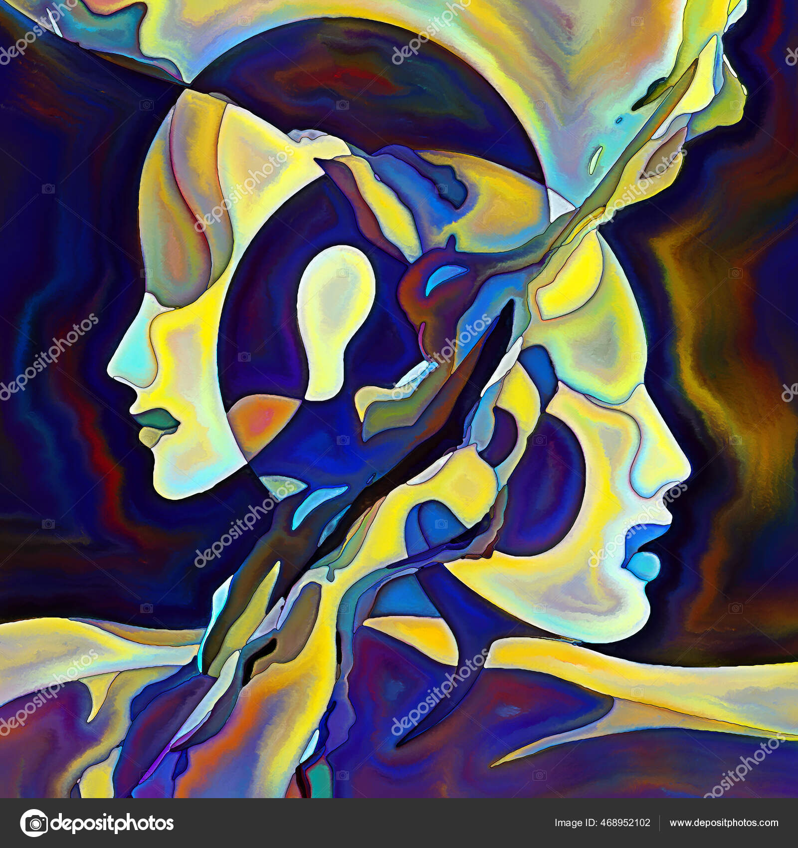 Fragmented Self Series Human Face Outlines Painted Pattern Composition ...