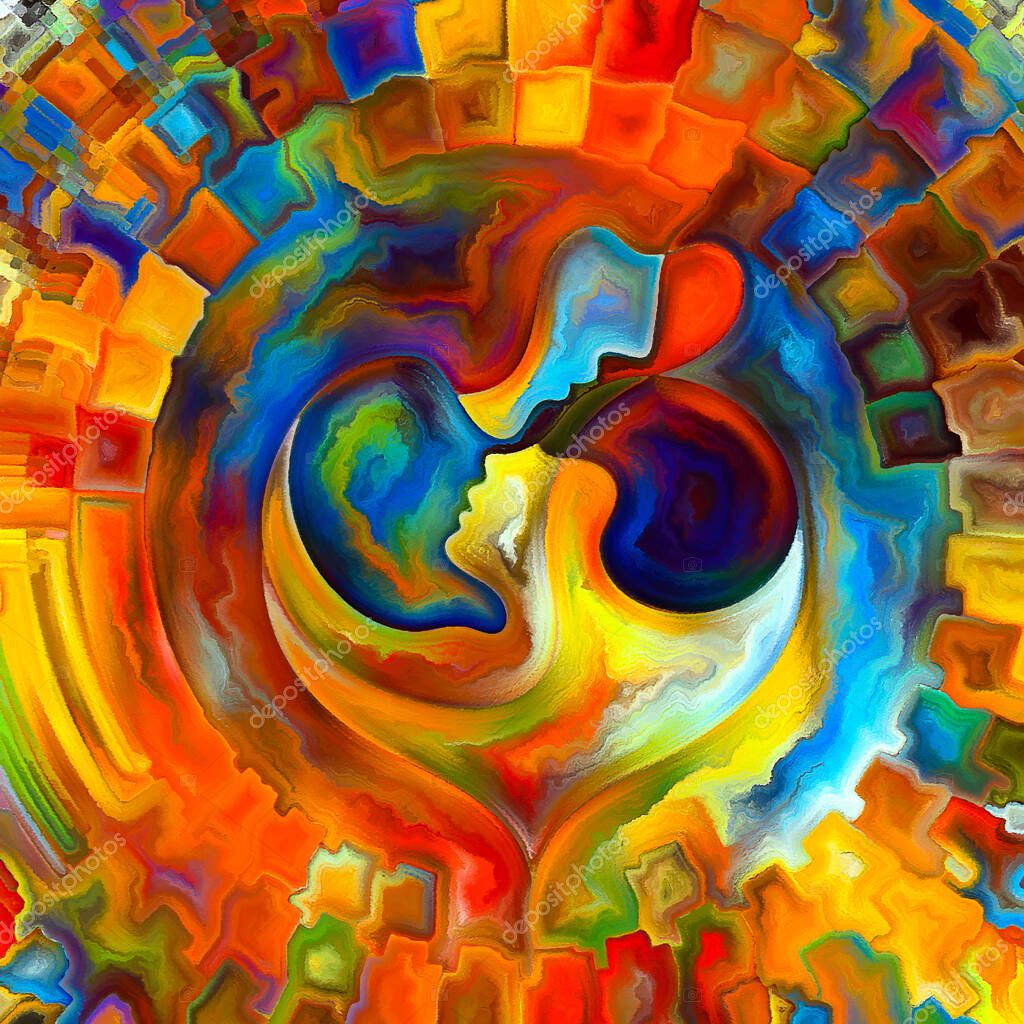 Serie Madre e hijo. Interacción de perfiles humanos, colores y formas ...