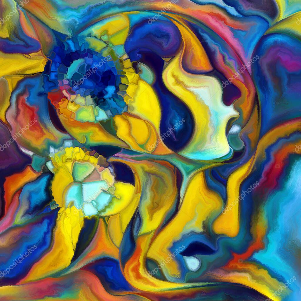 Serie Canvas Up Close. Fondo compuesto de caras y símbolos en colorido ...