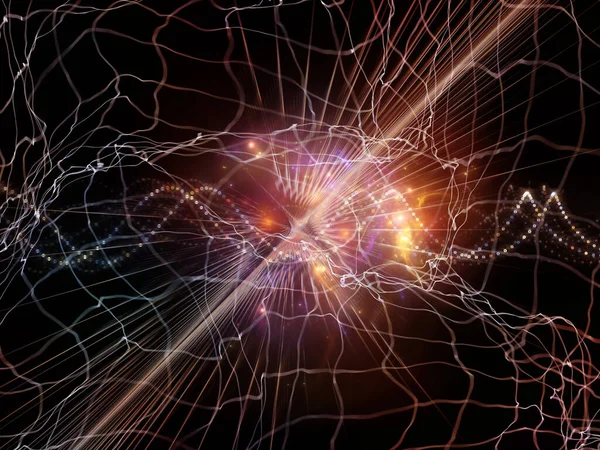 Noise of Space. 3D rendering of distorted fractal grids, lights and ...