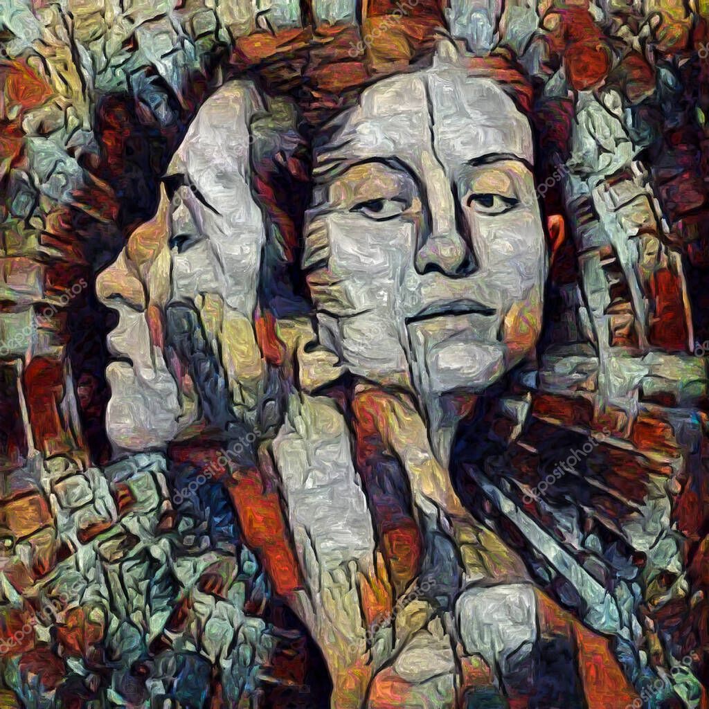 Las dos. Retrato femenino realizado en estilo de pintura abstracta ...