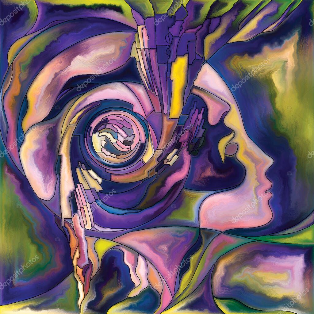 Serie Canvas Up Close. Abstracción artística de rostros y símbolos en ...