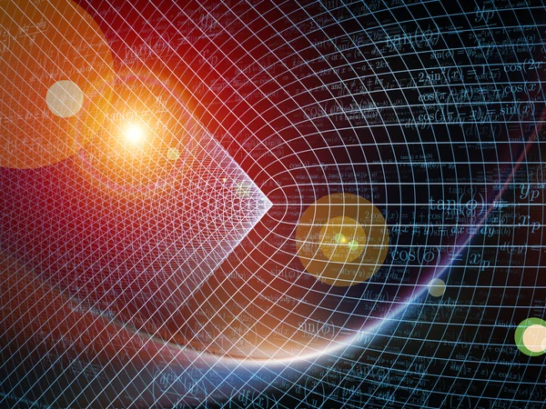 3D illustration Earth's and Sun gravity bends space around it. With ...