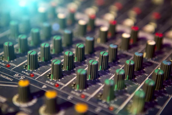 Sound mixer control panel, close-up audio controls - Stock Image ...