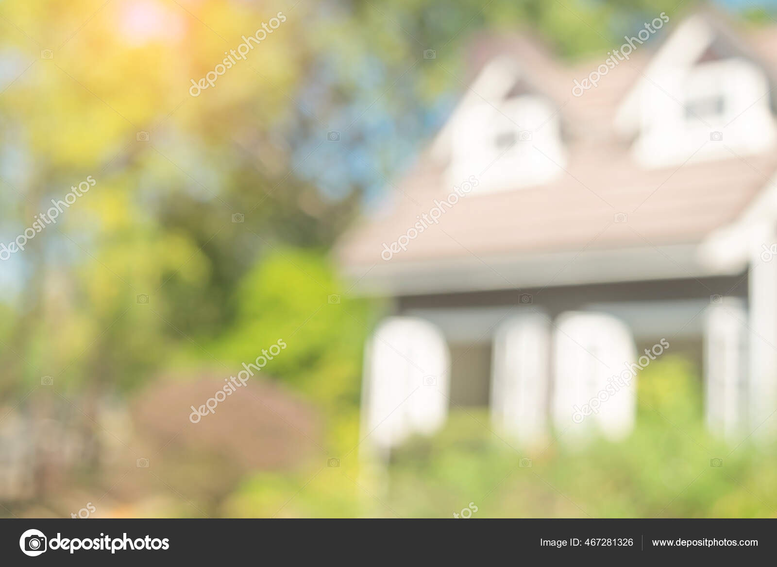 House Building Blurred Background Trees Garden Front Home Building ...