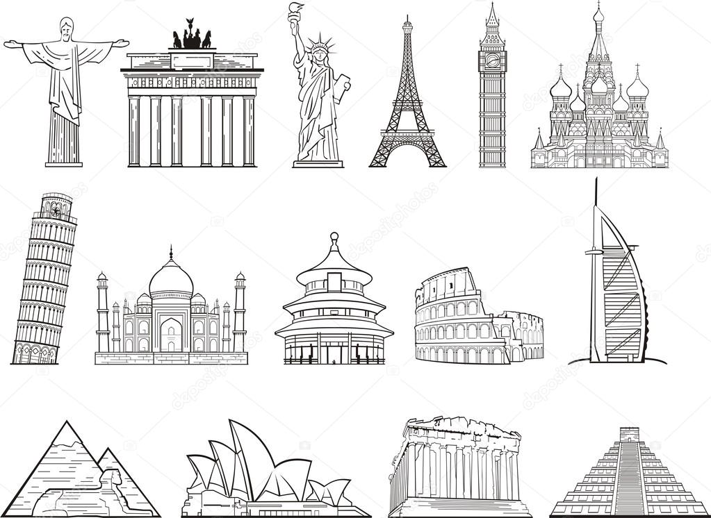 Landmark Drawn Hand Landmarks Vector Vectors Wonders Famous Buildings ...