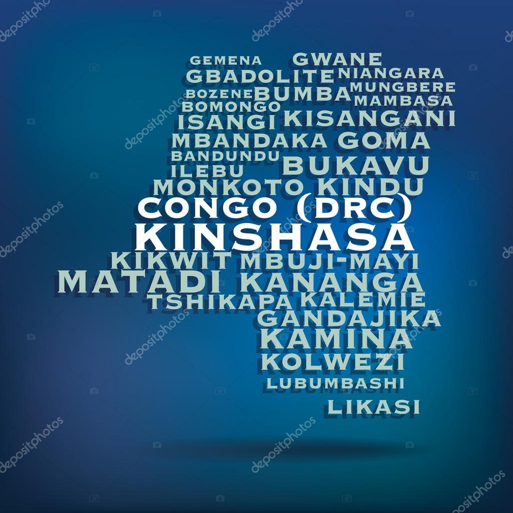 Congo (RDC) mapa hecho con el nombre de las ciudades Vector de stock ...