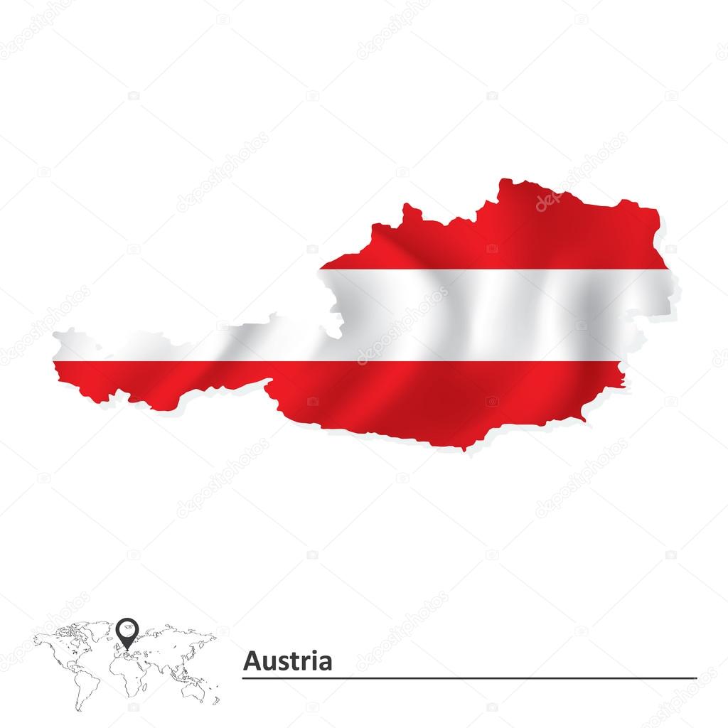 Mapa de Austria con bandera Vector de stock #66659283 de ©lajo_2