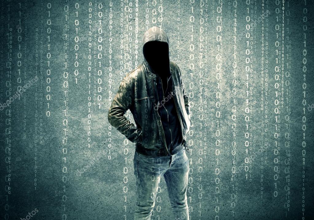 Angry mysterious hacker with numbers — Stock Photo © ra2studio #101320932