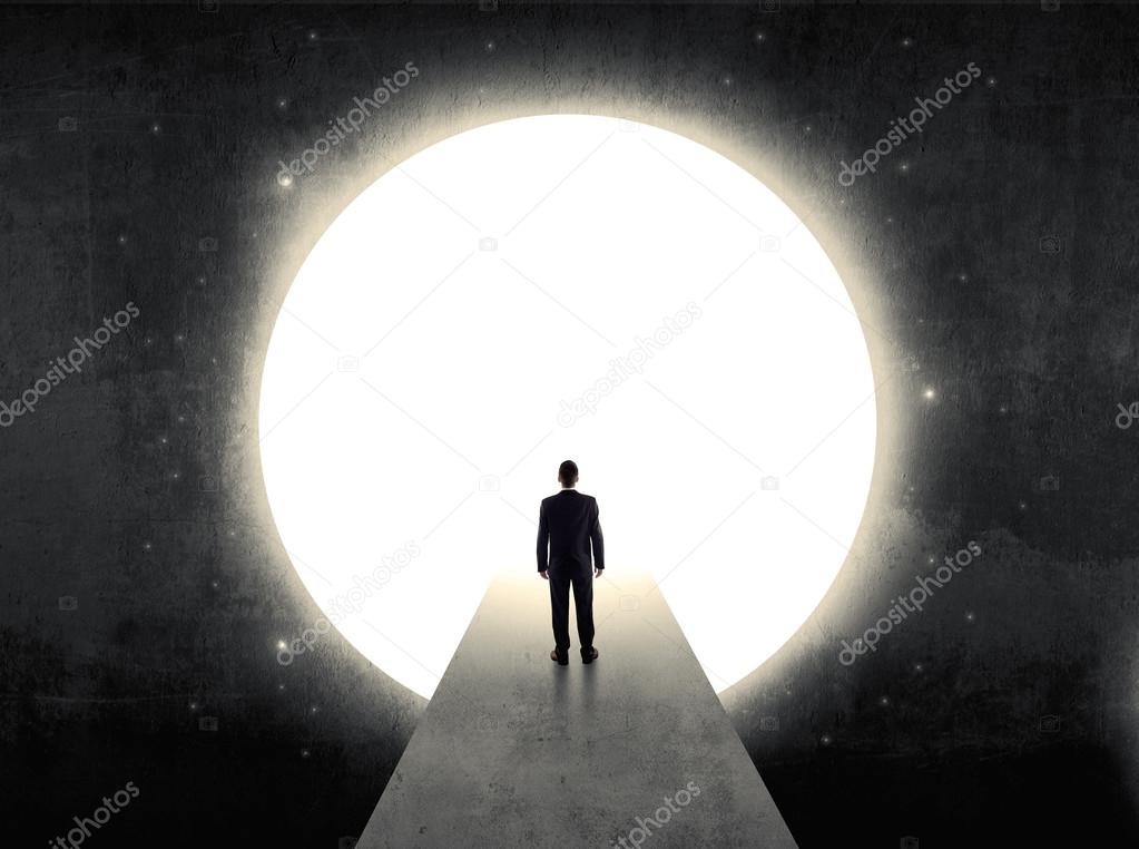 Man standing in front of the huge gate — Stock Photo © ra2studio #108355094