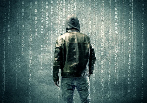 Angry mysterious hacker with numbers — Stock Photo © ra2studio #98118568