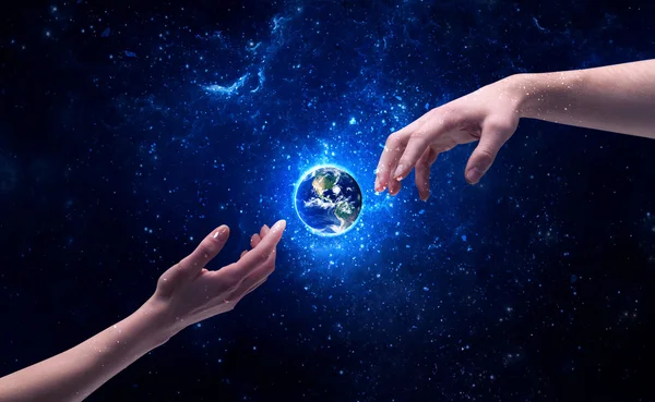 Hands in space touching planet earth — Stock Photo © ra2studio #189167126