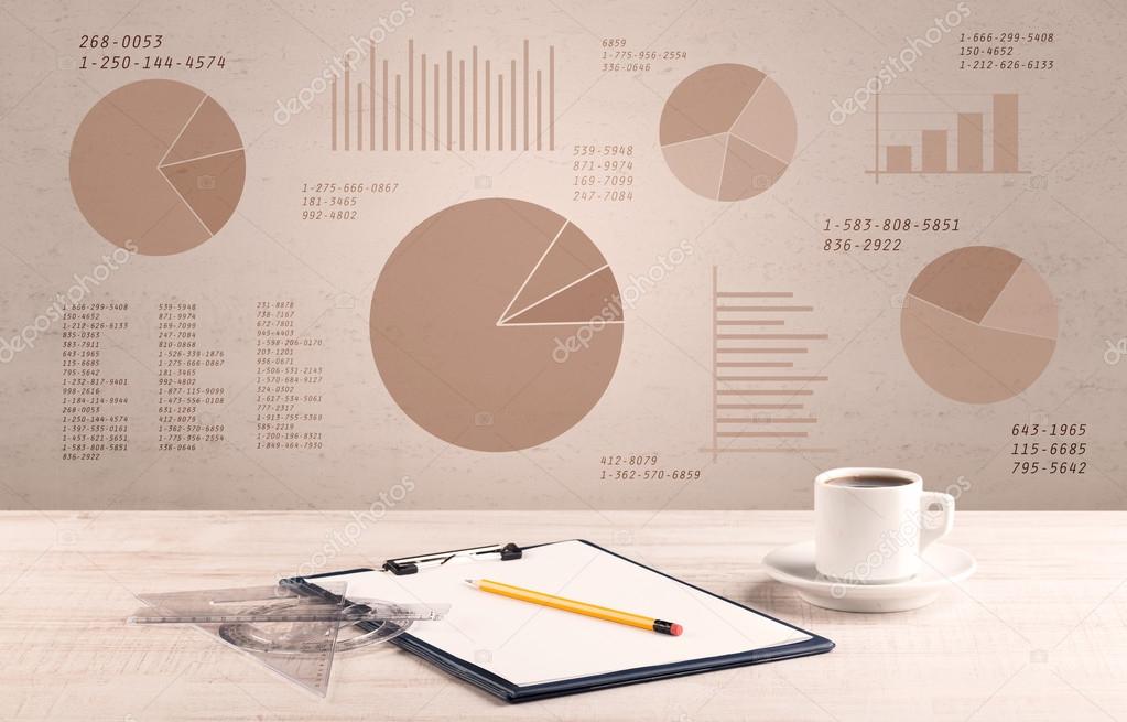 Pie chart graph office desk Stock Photo by ©ra2studio 118679708