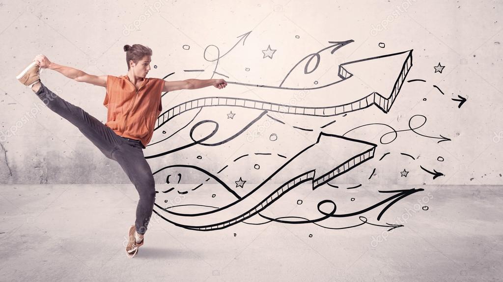 Street dancer with arrows and stars — Stock Photo © ra2studio #119966202