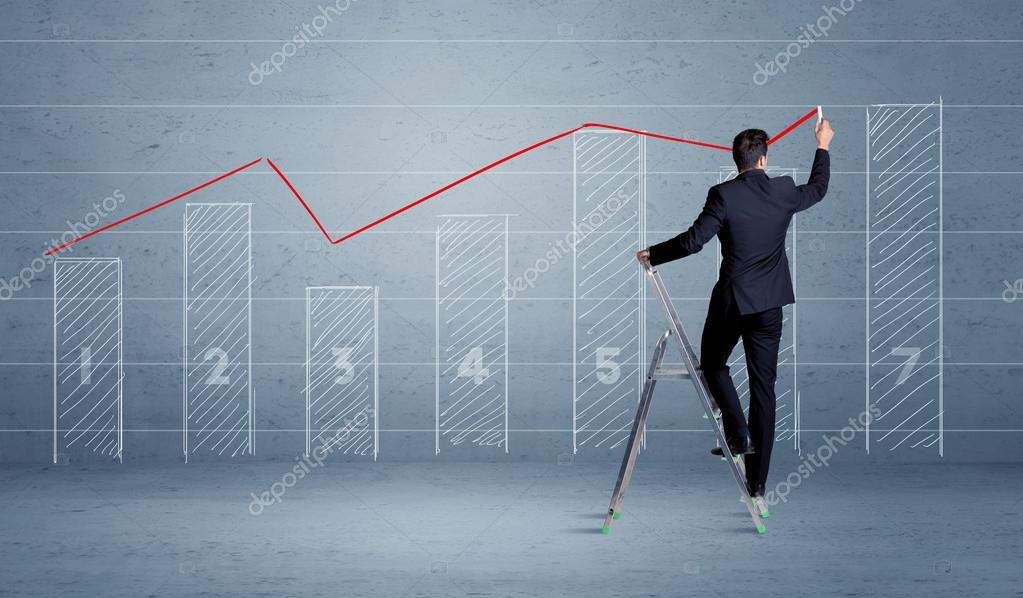 Man drawing chart from ladder Stock Photo by ©ra2studio 123493600