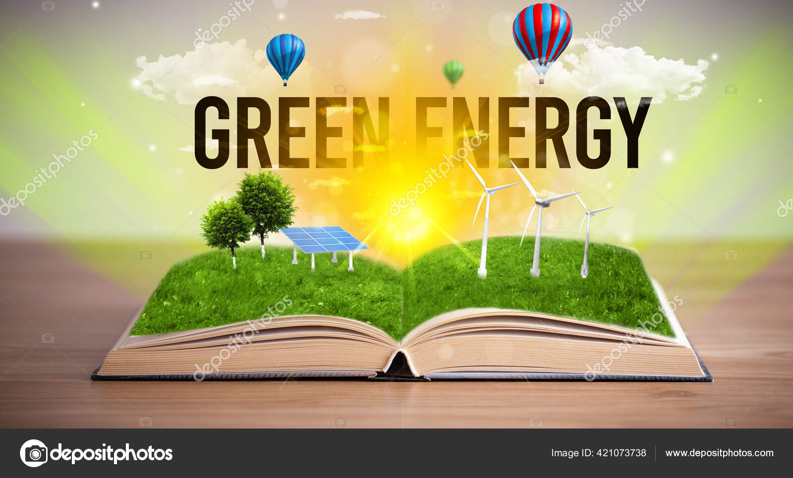 Open book, renewable energy concept Stock Photo by ©ra2studio 421073738