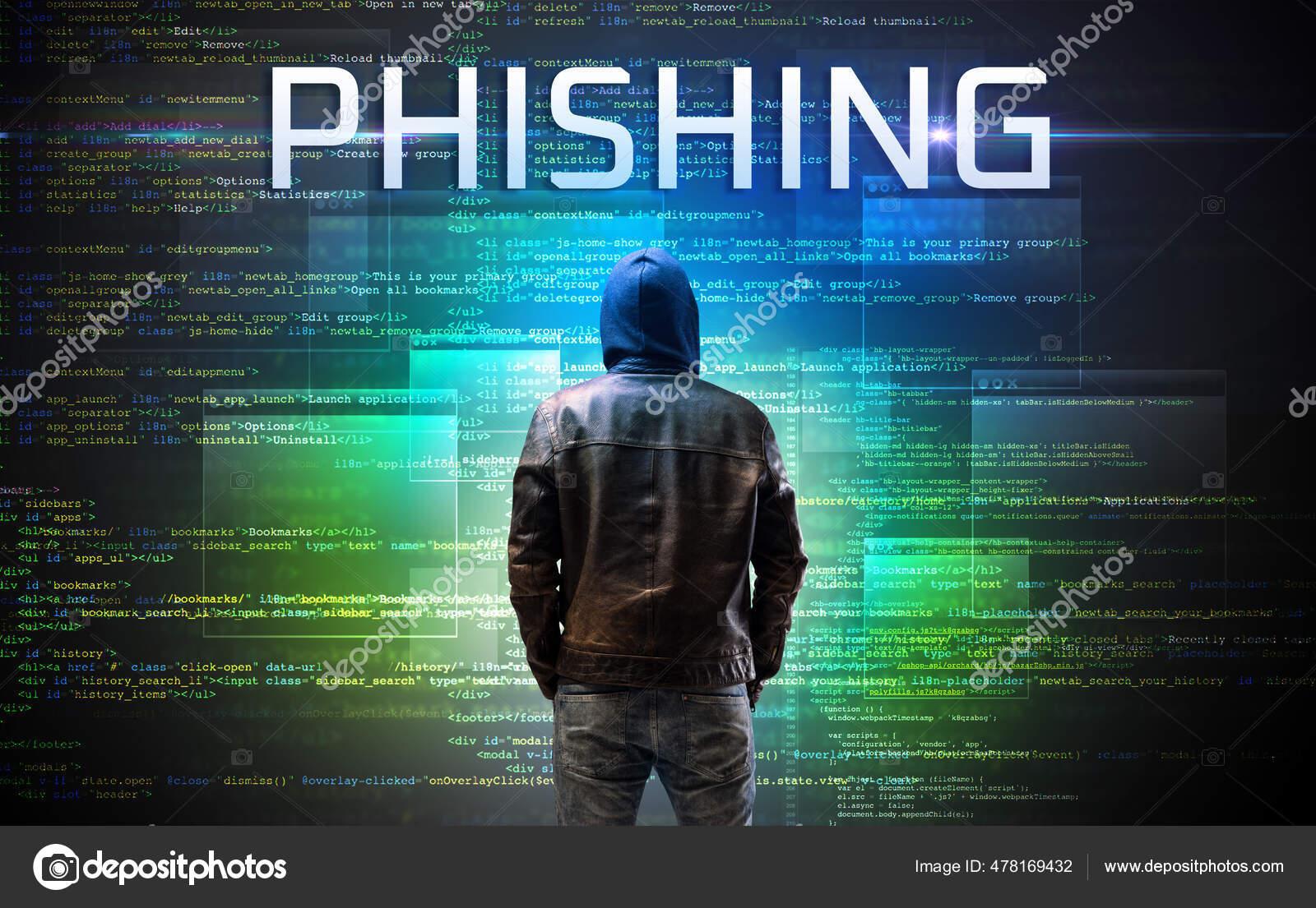 Faceless hacker on code background Stock Photo by ©ra2studio 478169432