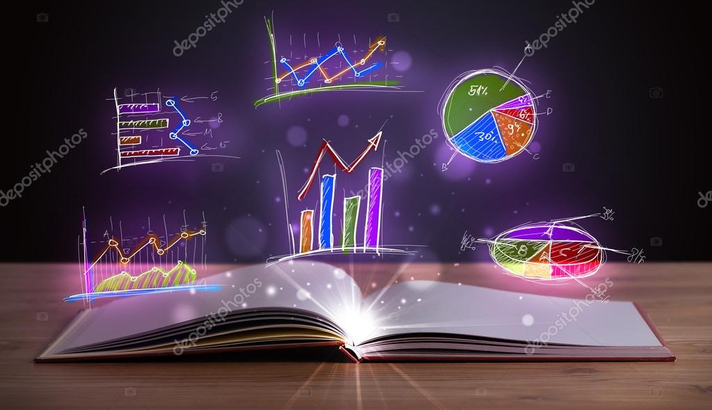 Book on wooden deck with glowing graph illustrations Stock Photo by ...