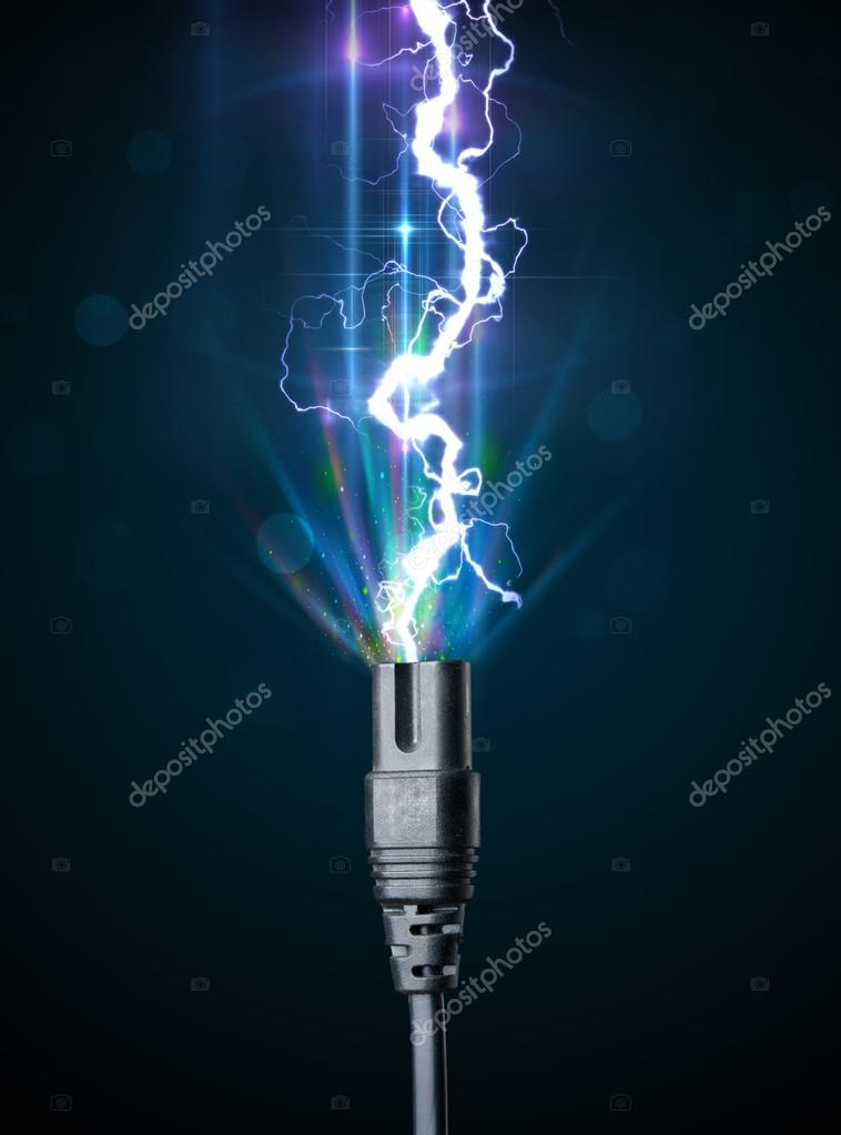 Electric cable with glowing electricity lightning Stock Photo by ...
