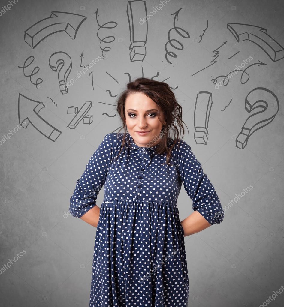 Cute young girl with question sign doodles — Stock Photo © ra2studio ...