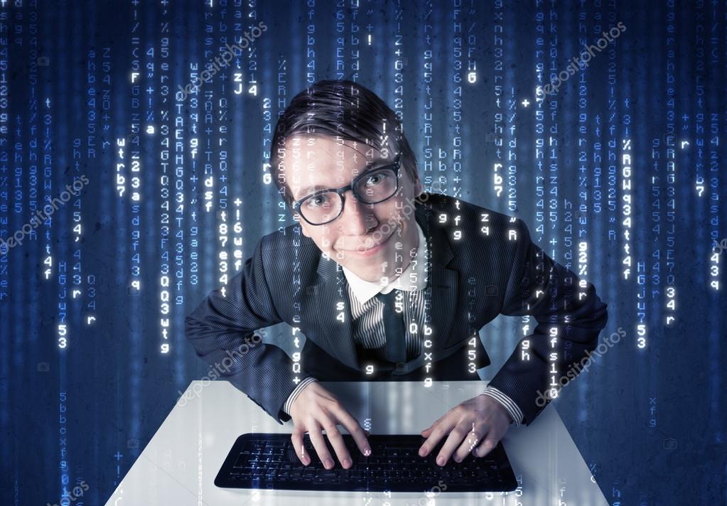 Hacker decoding information from futuristic network technology — Stock ...