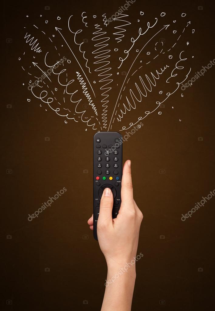 Hand with remote control and curly lines — Stock Photo © ra2studio ...