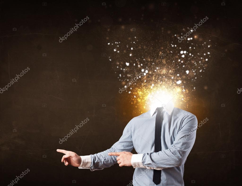Business man with glowing exploding head — Stock Photo © ra2studio ...
