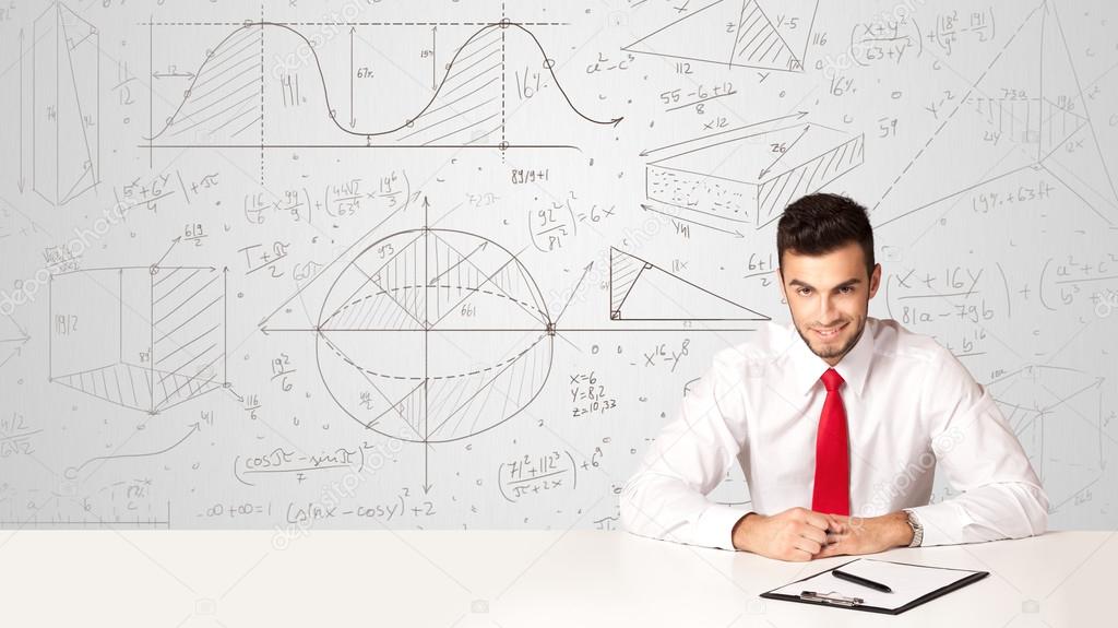 Businessman with business calculations background — Stock Photo ...