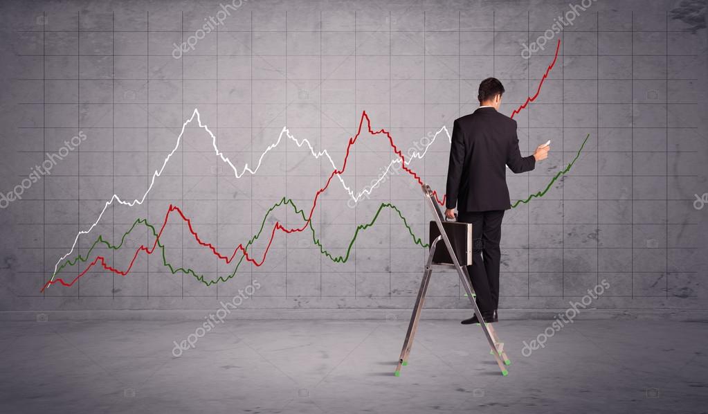 Male on ladder drawing chart lines — Stock Photo © ra2studio #94964230