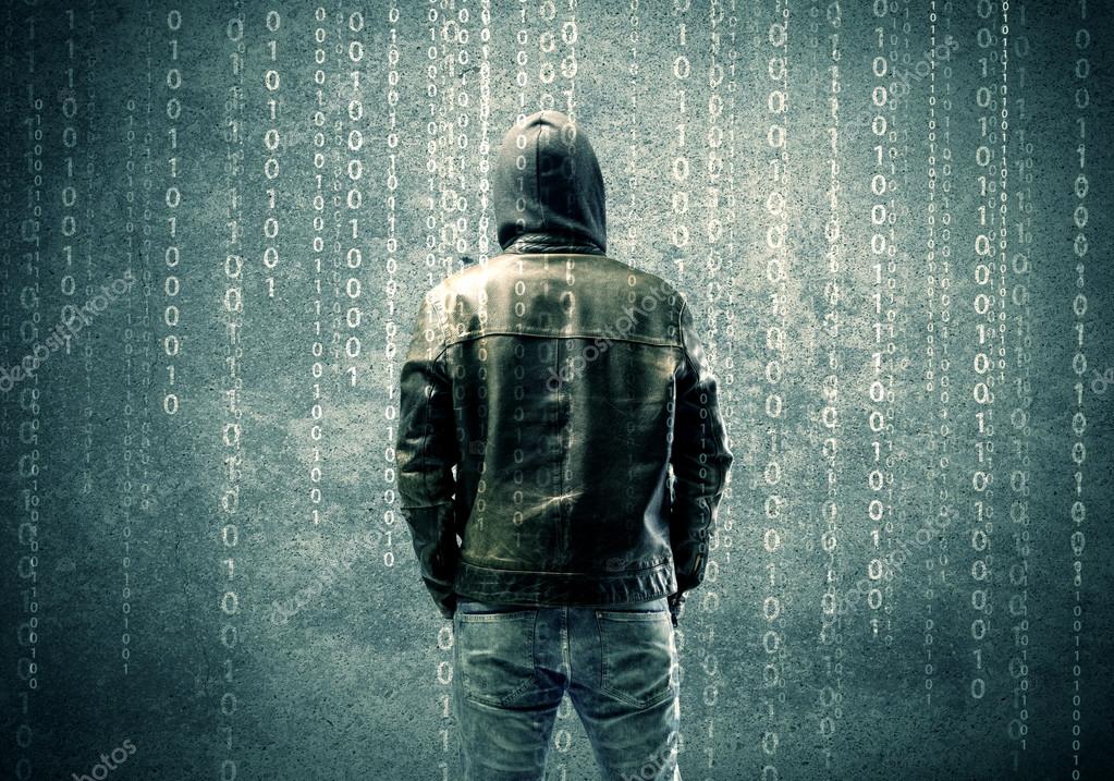 Angry mysterious hacker with numbers — Stock Photo © ra2studio #98118568