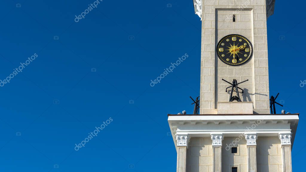 Northern River Terminal tower on sky background, Moscú, Rusia. Antiguo ...