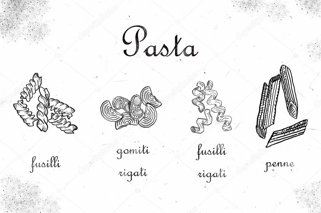 Pasta Vintage drawing with chalk or pencil — Stock Photo © kozak-salo ...