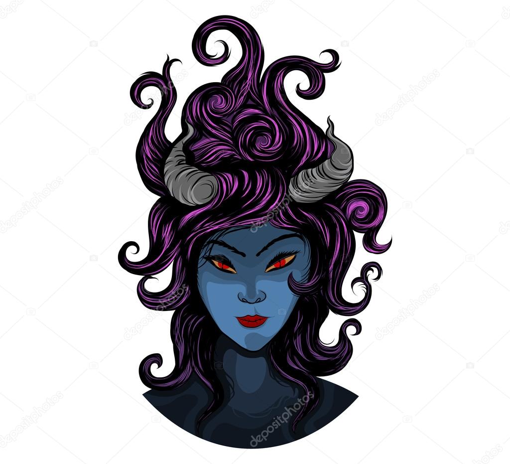 Horny Devil Woman Hand Draw Stock Vector Image By ©mapichai 119150404