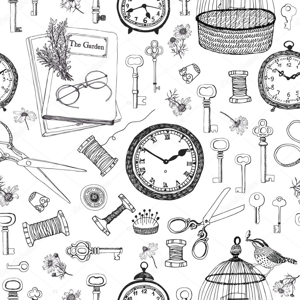 Vintage things Hand drawing style Stock Vector by ©Nenilkime 106444096