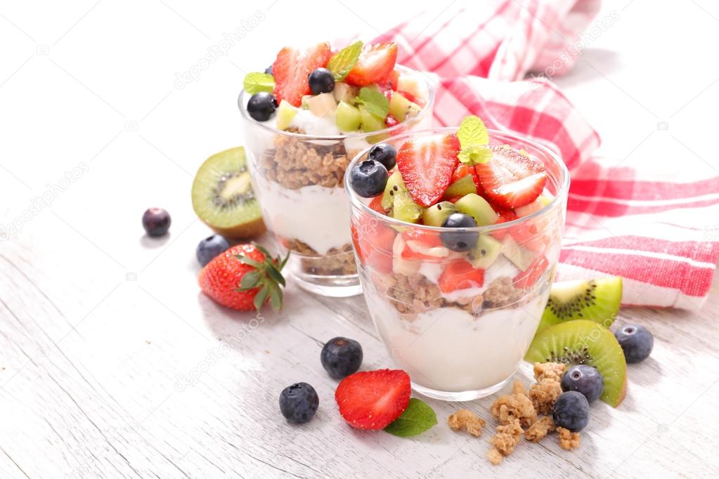Muesli, yogurt and fruits Stock Photo by ©studioM 104856036