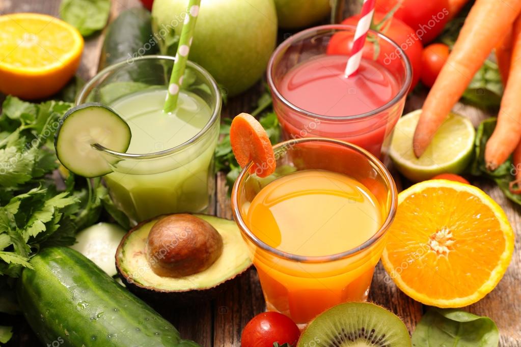 Assorted fruits and vegetables juices Stock Photo by ©studioM 120147878