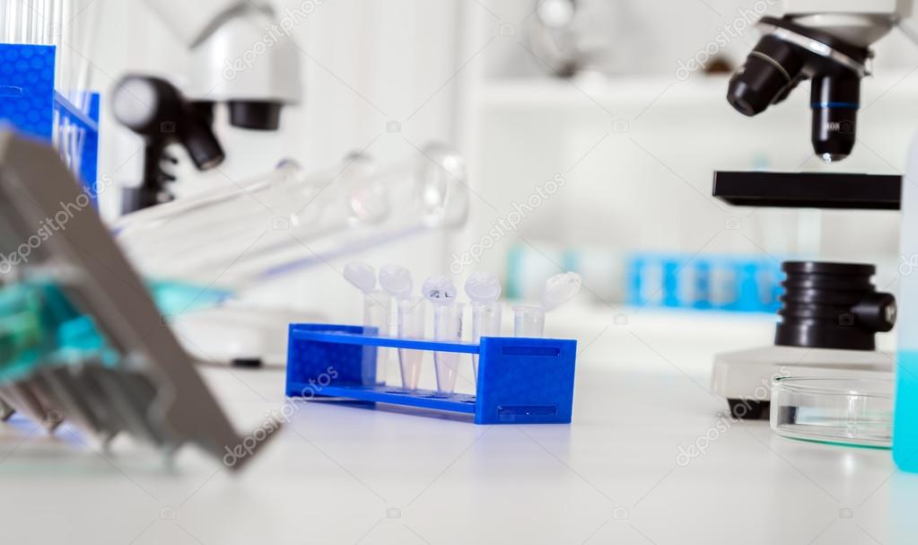 Micro tubes with biological samples in laboratory for DNA analysis ...