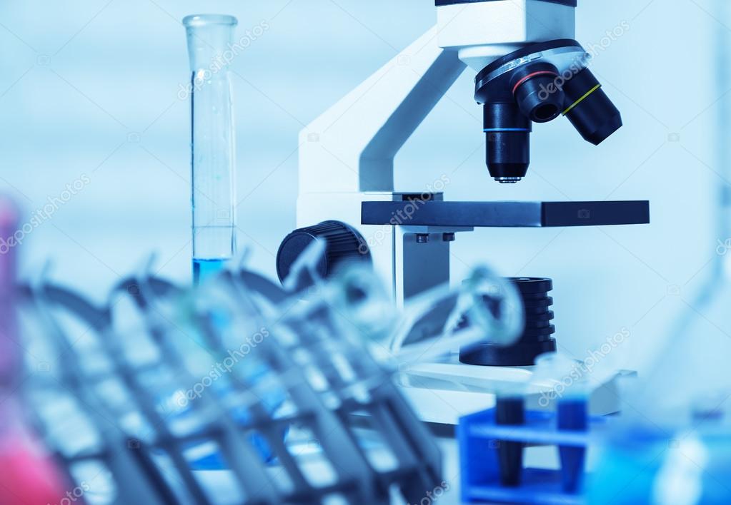 Laboratory microscope lens.modern microscopes in a lab. Stock Photo by ...