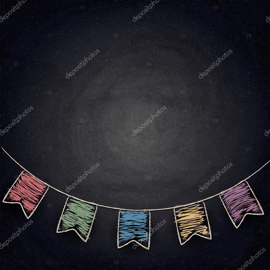 Chalkboard background with drawing bunting flags Stock Vector by ...